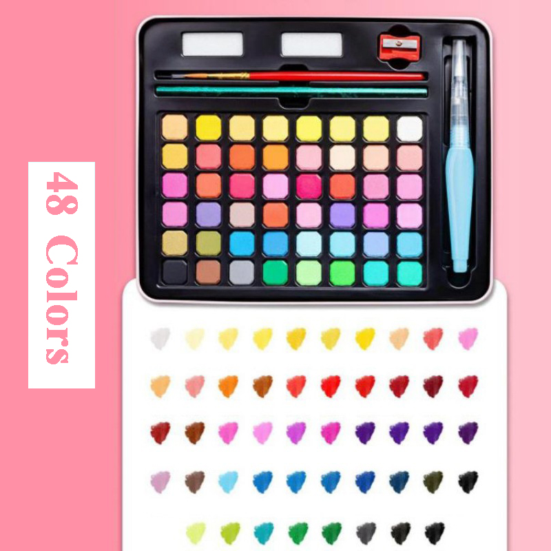 24/48/60/72 Colors Portable Water Colour Paint Solid Pearlescent ...