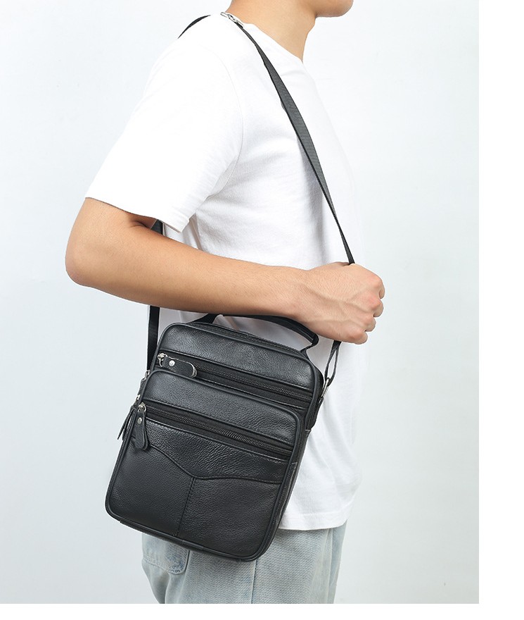 100% Genuine Leather Men's bag Business shoulder bag sling backpack ...