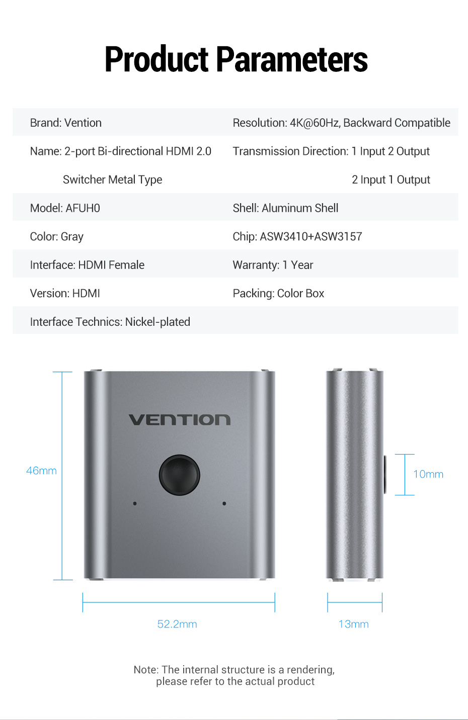 Vention 2 IN 1 Bi-directional HDMI Switch 4K HDMI Adapter Converter For ...
