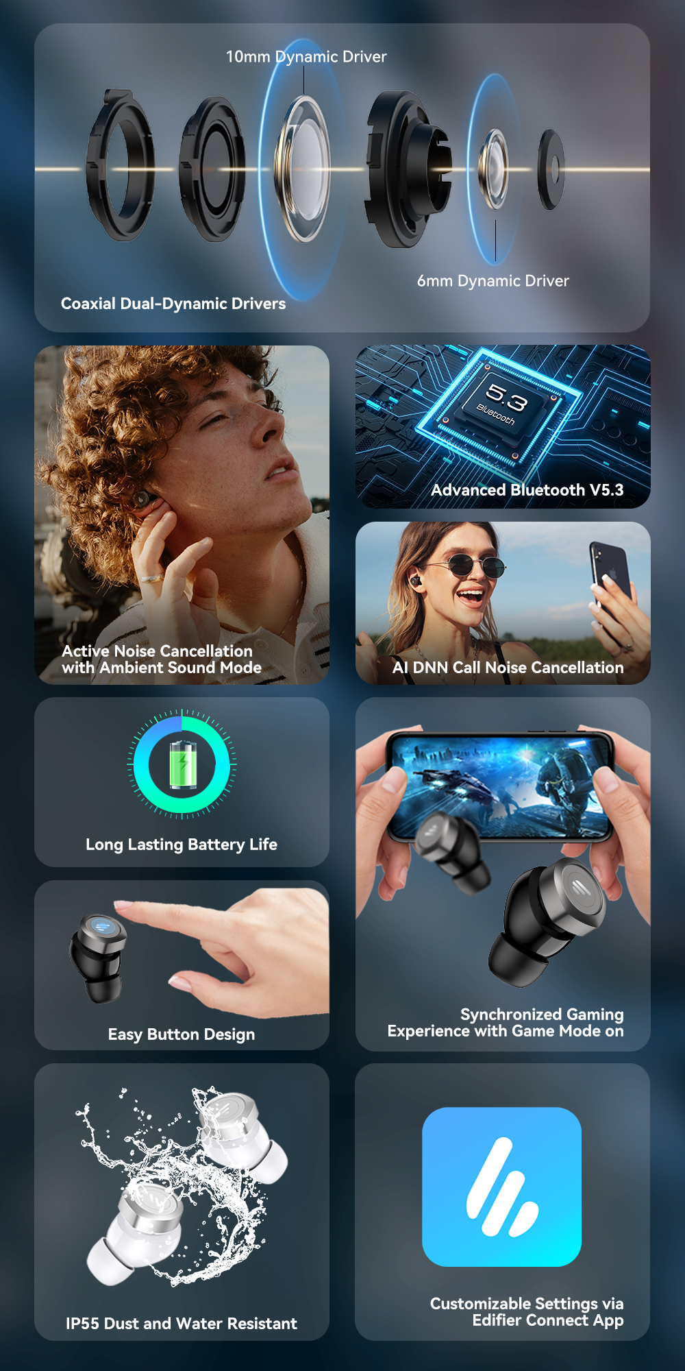 2023 New Arrival Original Edifier TWS5 Pro (W240TN Upgrated Versio) ANC ...