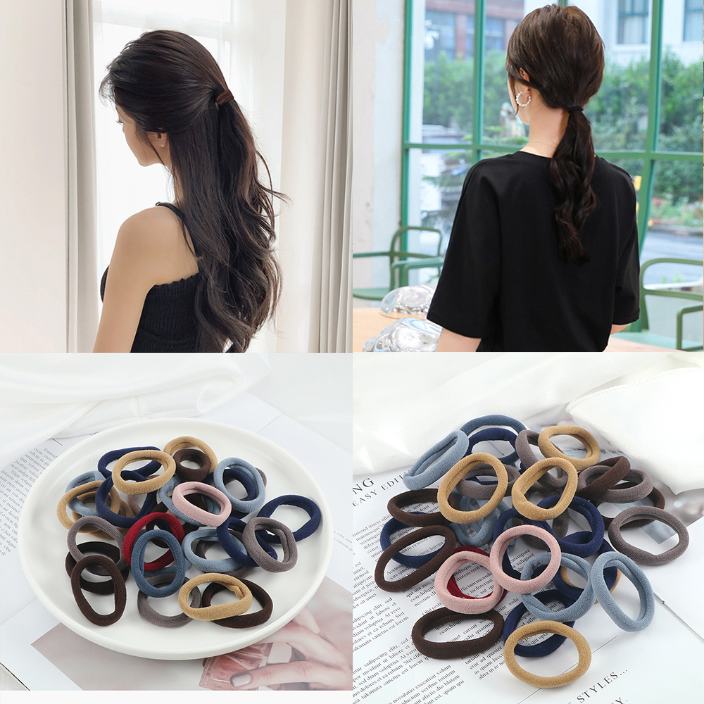 50PCS/Set Women Girls Basic Hair Bands 4cm Simple Solid Colors Elastic ...