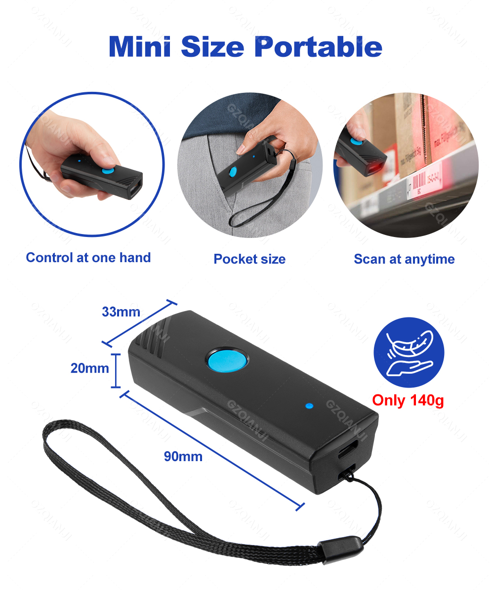 Mini Bluetooth Wireless 1D 2D Portable Barcode Scanner Handheld 3 in 1 ...