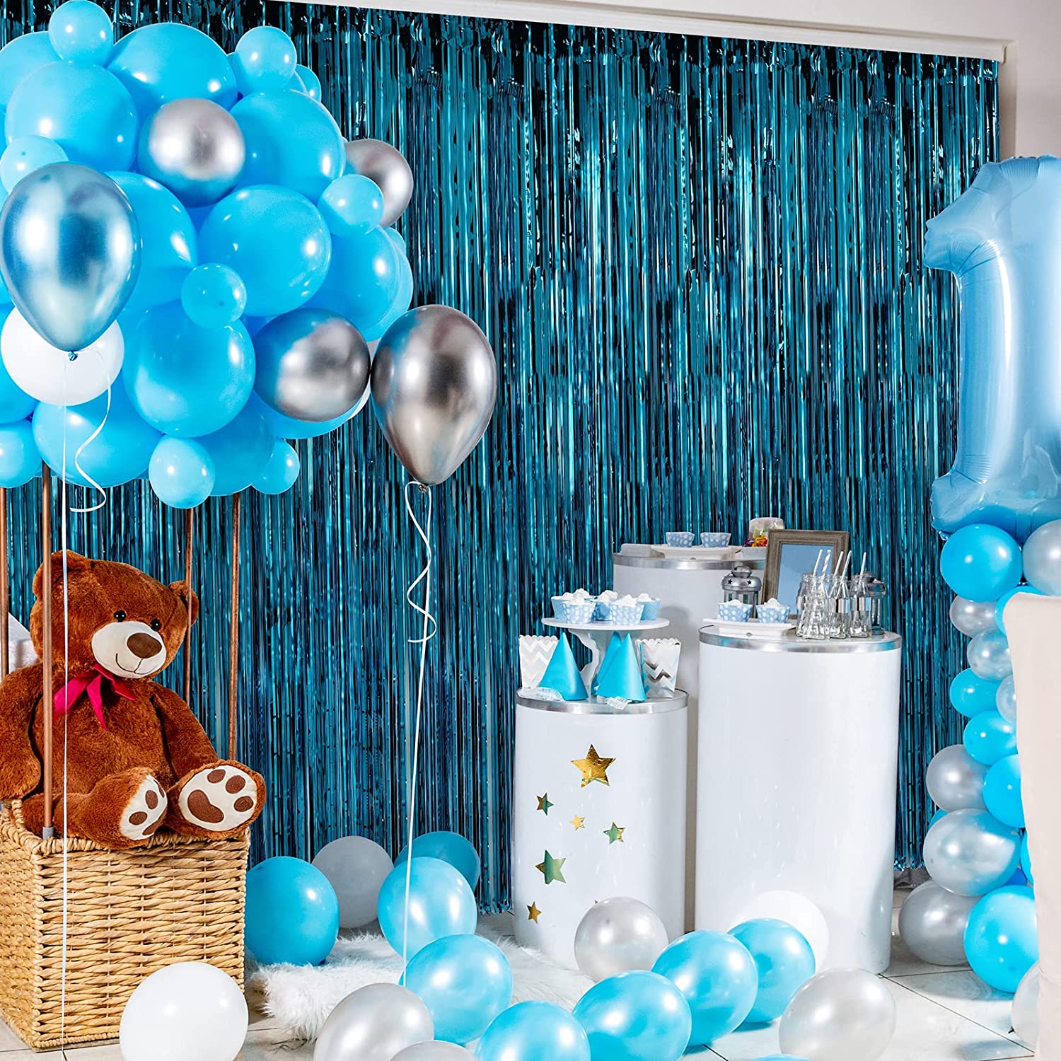 Blue Foil Fringe Curtains Party Decorations Tinsel Curtain Backdrop for ...