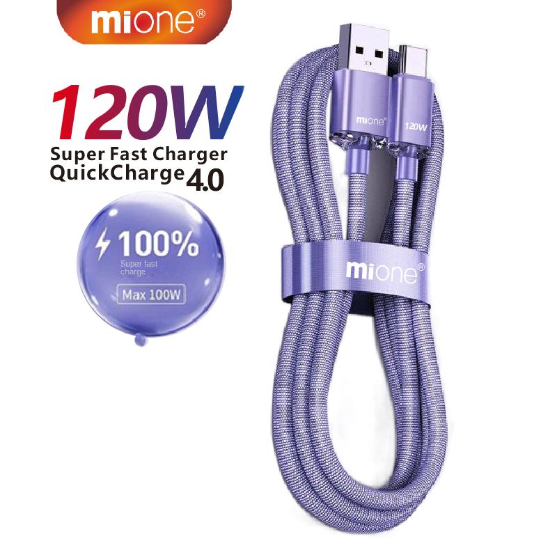 Mione 120W Super Fast Charging Cable 6A USB Type C Cable Data Wire USB ...