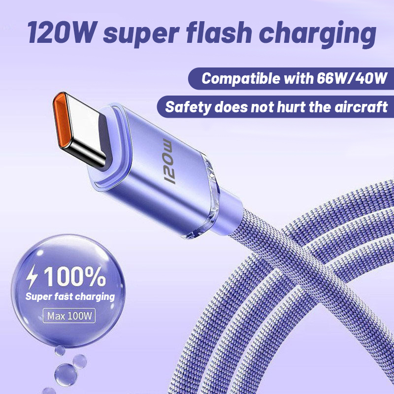 Mione 120W Super Fast Charging Cable 6A USB Type C Cable Data Wire USB ...