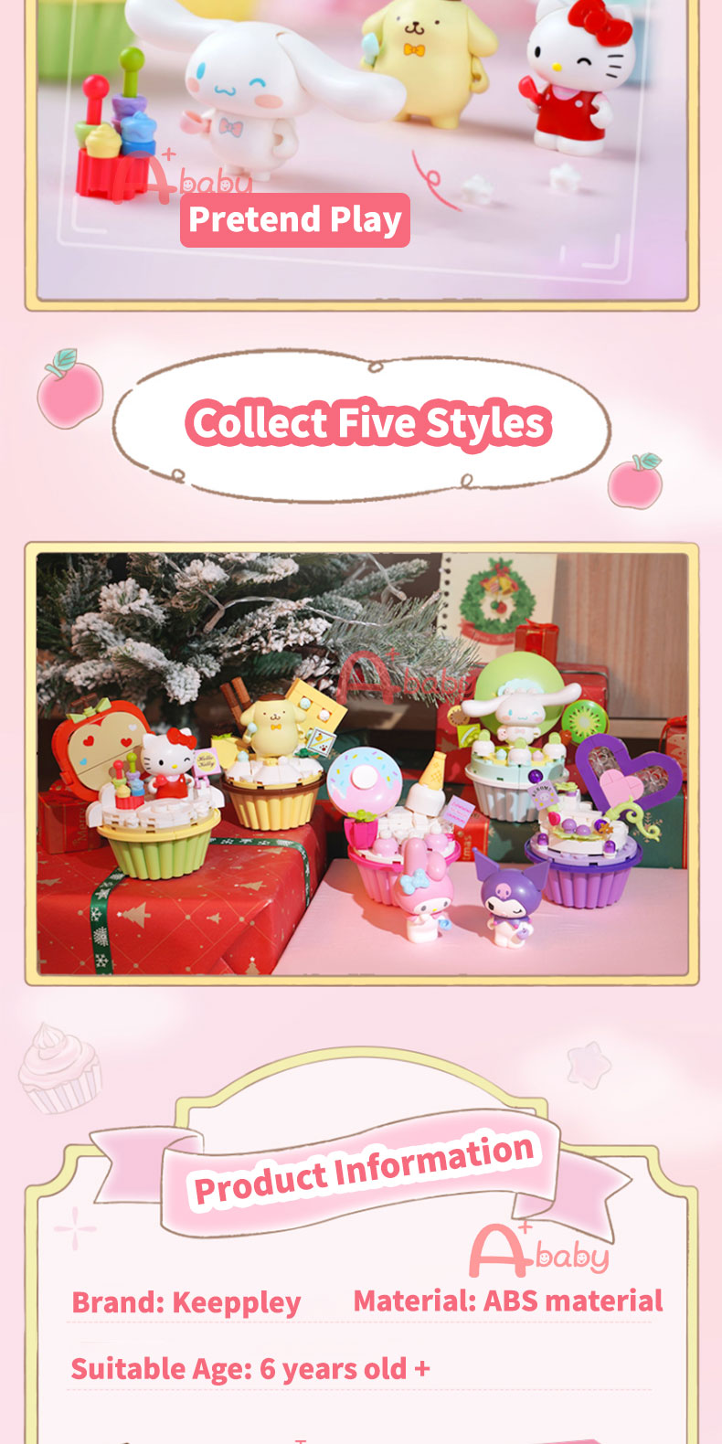 [A+baby] Keeppley Sanrio Building Blocks Cupcake Cake(Kuromi/My Melody ...