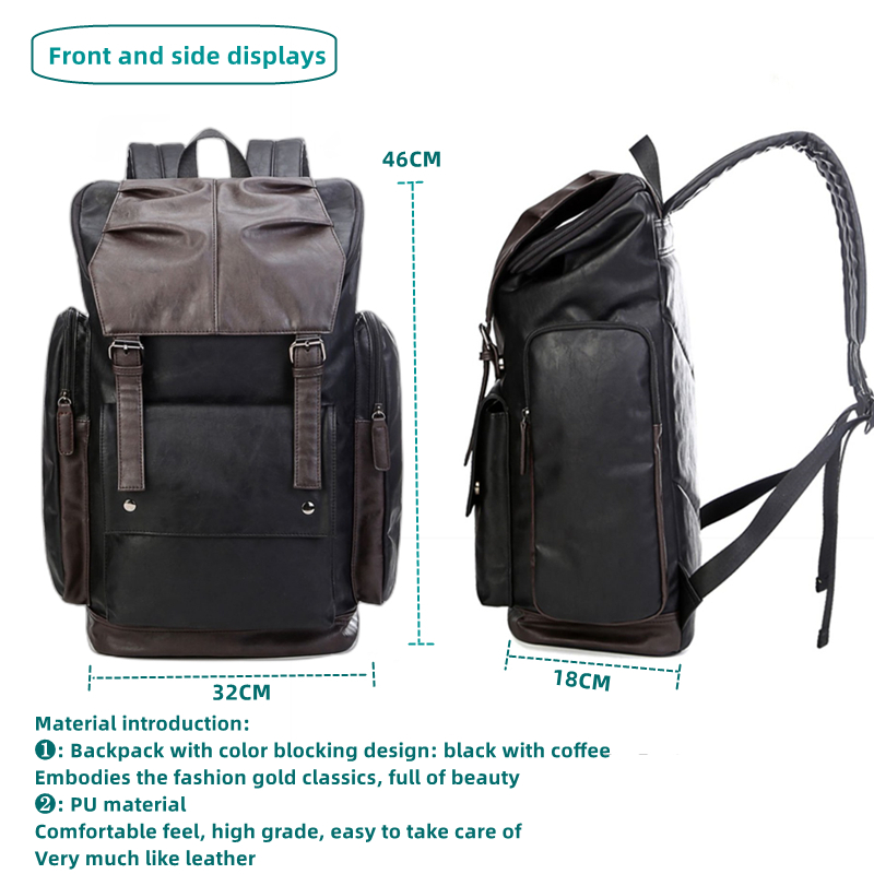 Kabohut Korean Casual PU Leather Flap Backpack 17inch Laptop Computer ...