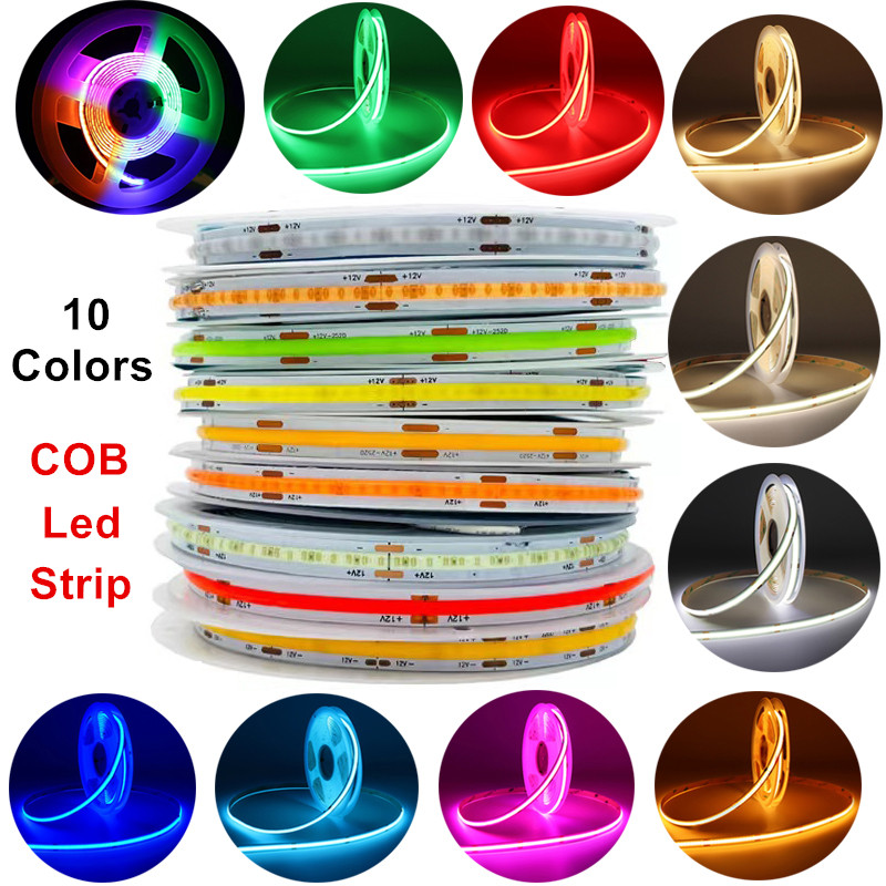12V 24V 10m COB LED Strip Red/Yellow/Green/Pink/Blue/Purple/Ice Blue ...