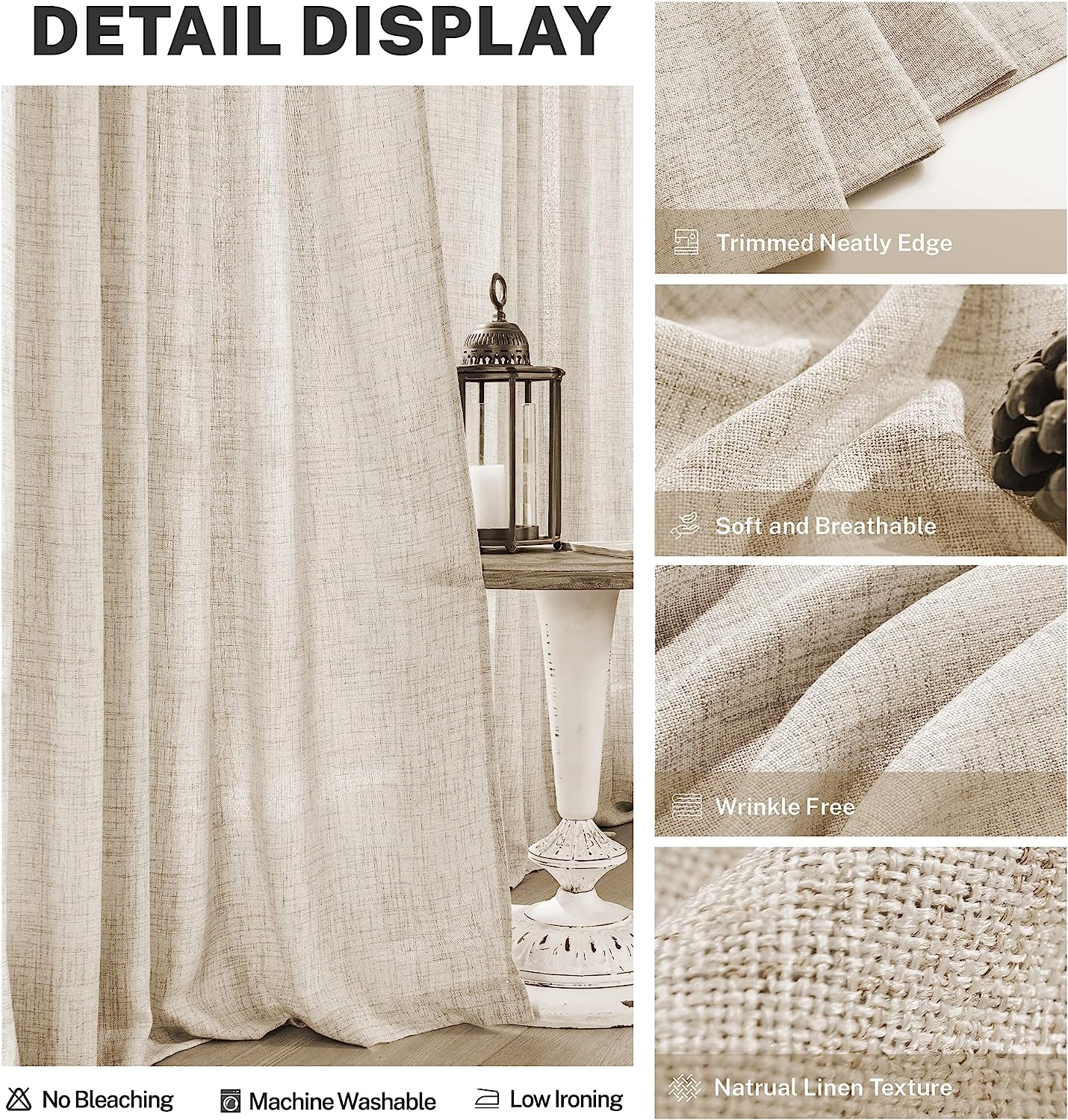 Linen White Semi Day Curtain Light Filtering Half Length Window Sheer ...