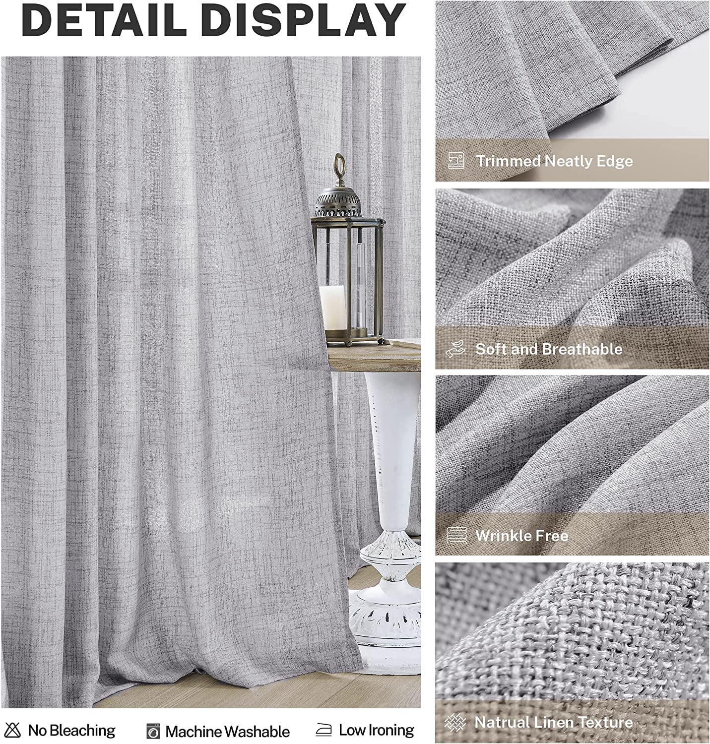Linen White Semi Day Curtain Light Filtering Half Length Window Sheer ...
