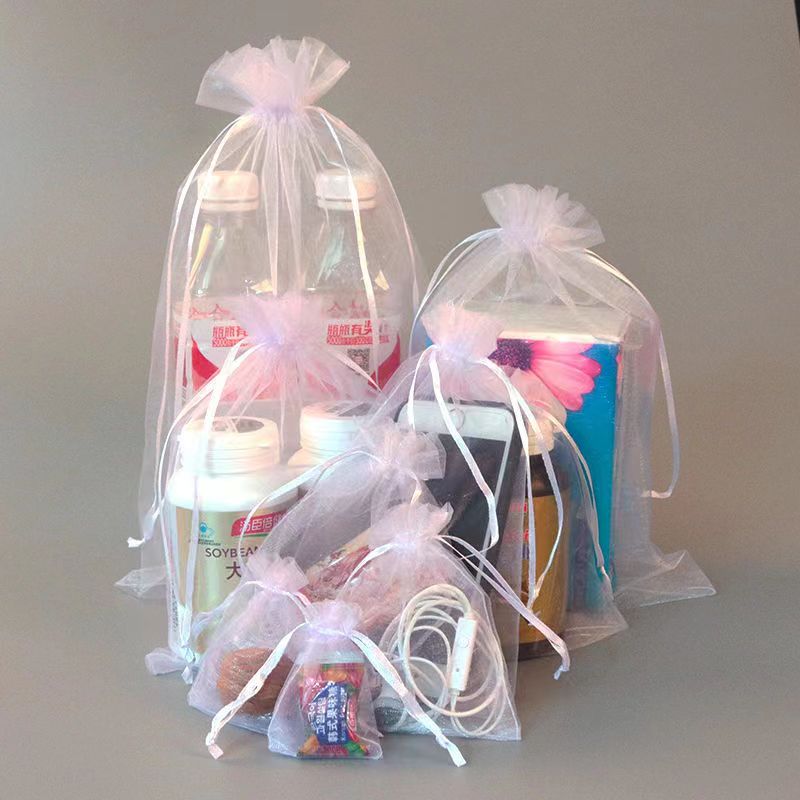 Sheer Organza Bags, White Wedding Favor Bags with Drawstring, Jewelry ...