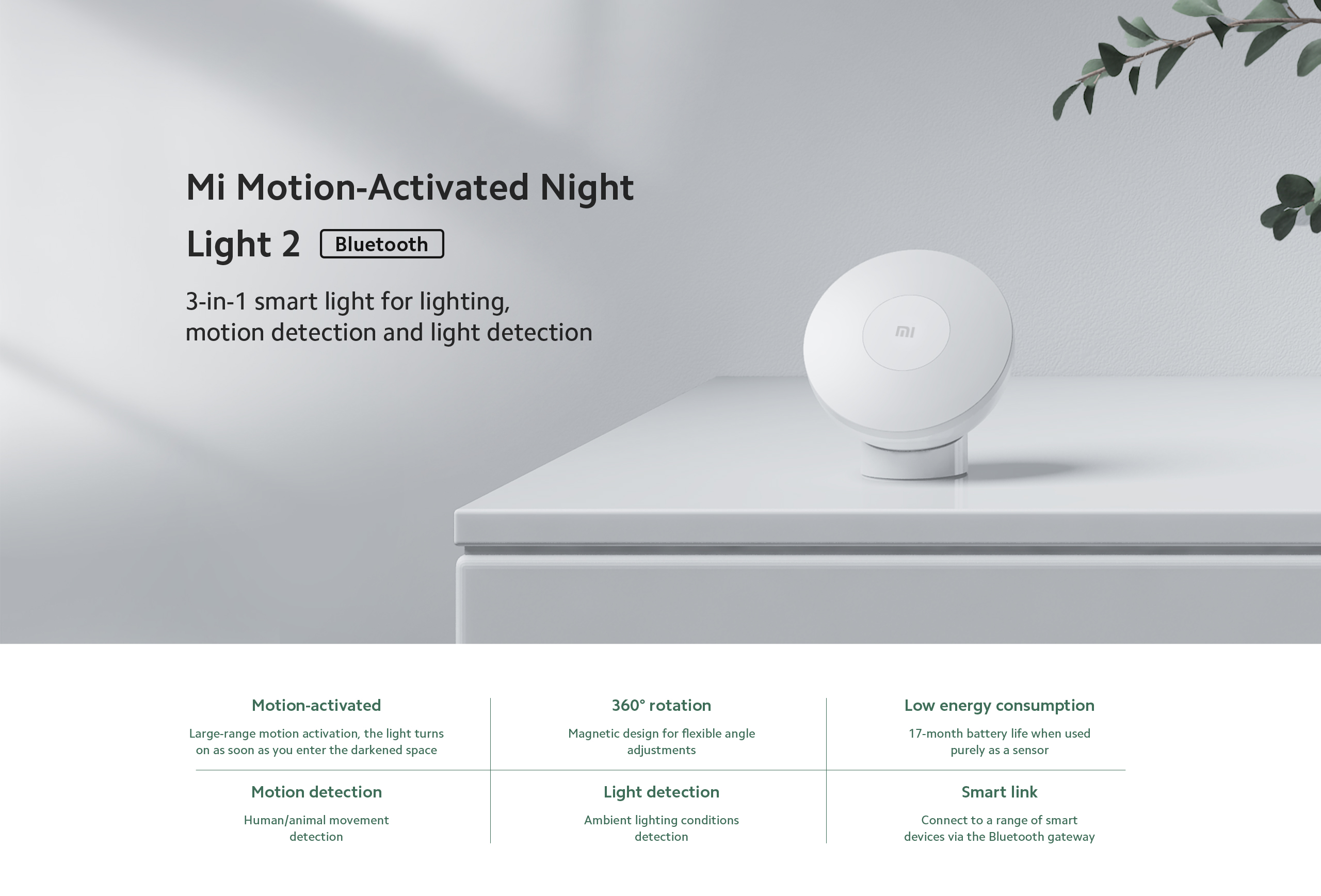 Mi Motion-Activated Night Light 2 (Bluetooth) | Shopee Singapore