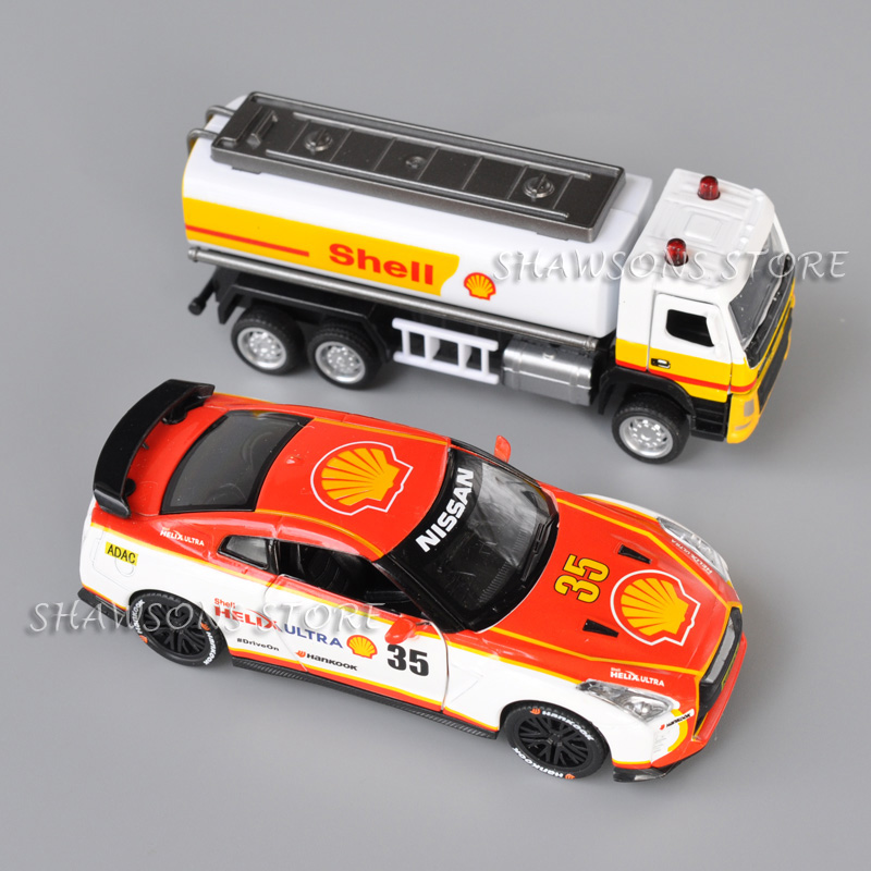 Shell Oil Gas Station Assembly Playset With Nissan GT-R R35 and Volvo ...