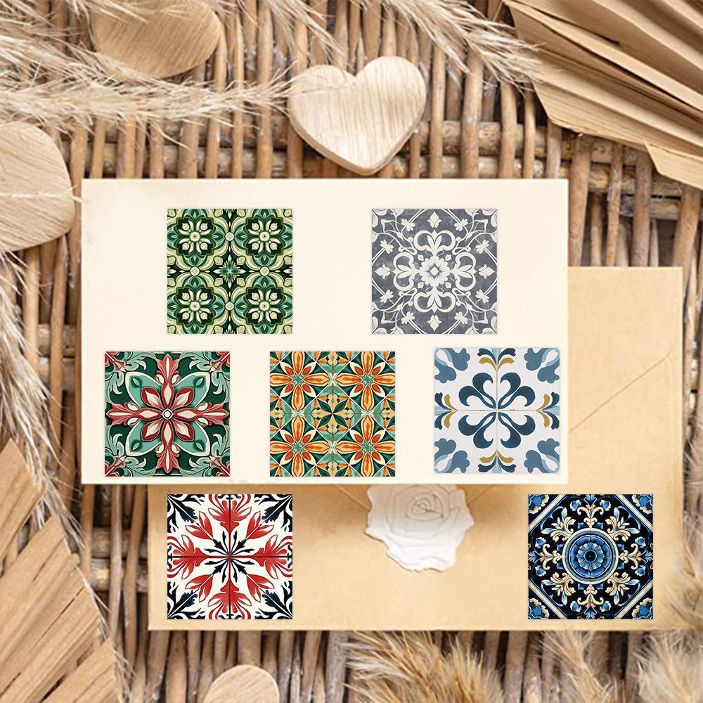 62pcs Retro tiles sticker exquisitely decorated hand account water cup ...
