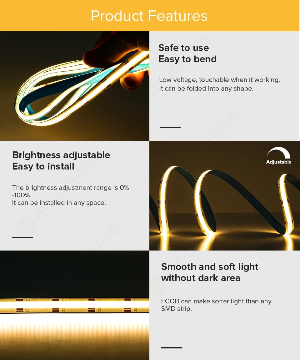 BTF-LIGHTING 640LEDs/M FCOB CCT COB LED Striplight Strip Light 0 ...