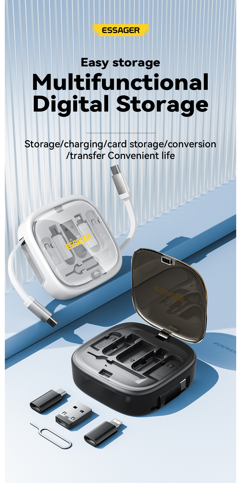 Essager 60w 6 in 1 Multifunctional Retractable Cord Storage Box USB ...