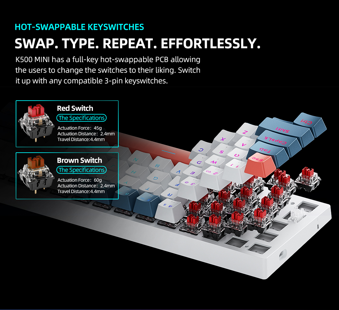 Machenike K500 B61 Mechanical Keyboard, Wired Keyboard, Wired/2.4G ...