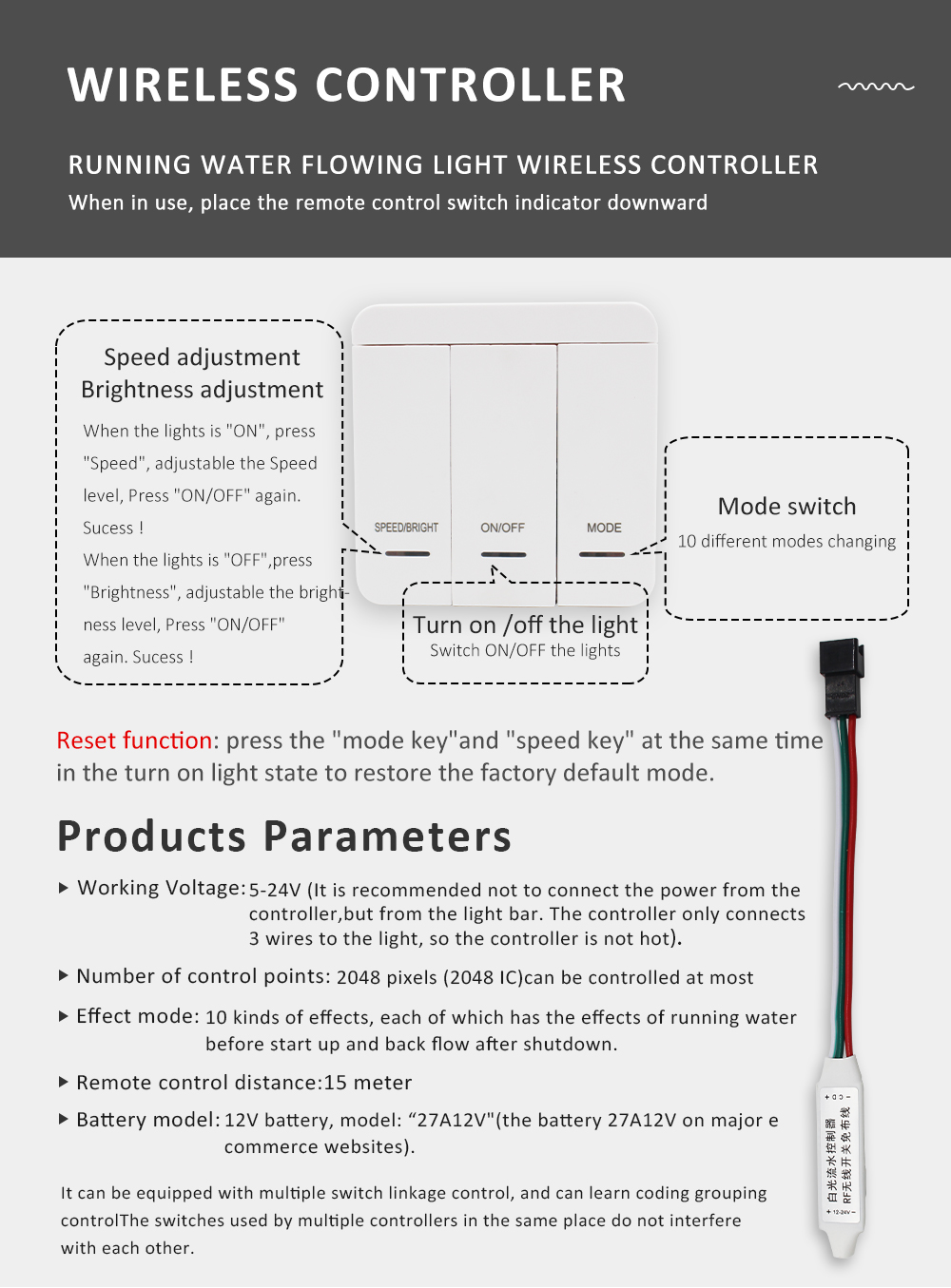 WS2811 2835SMD 24V DC Running Water LED Strip Flowing Light Wireless ...