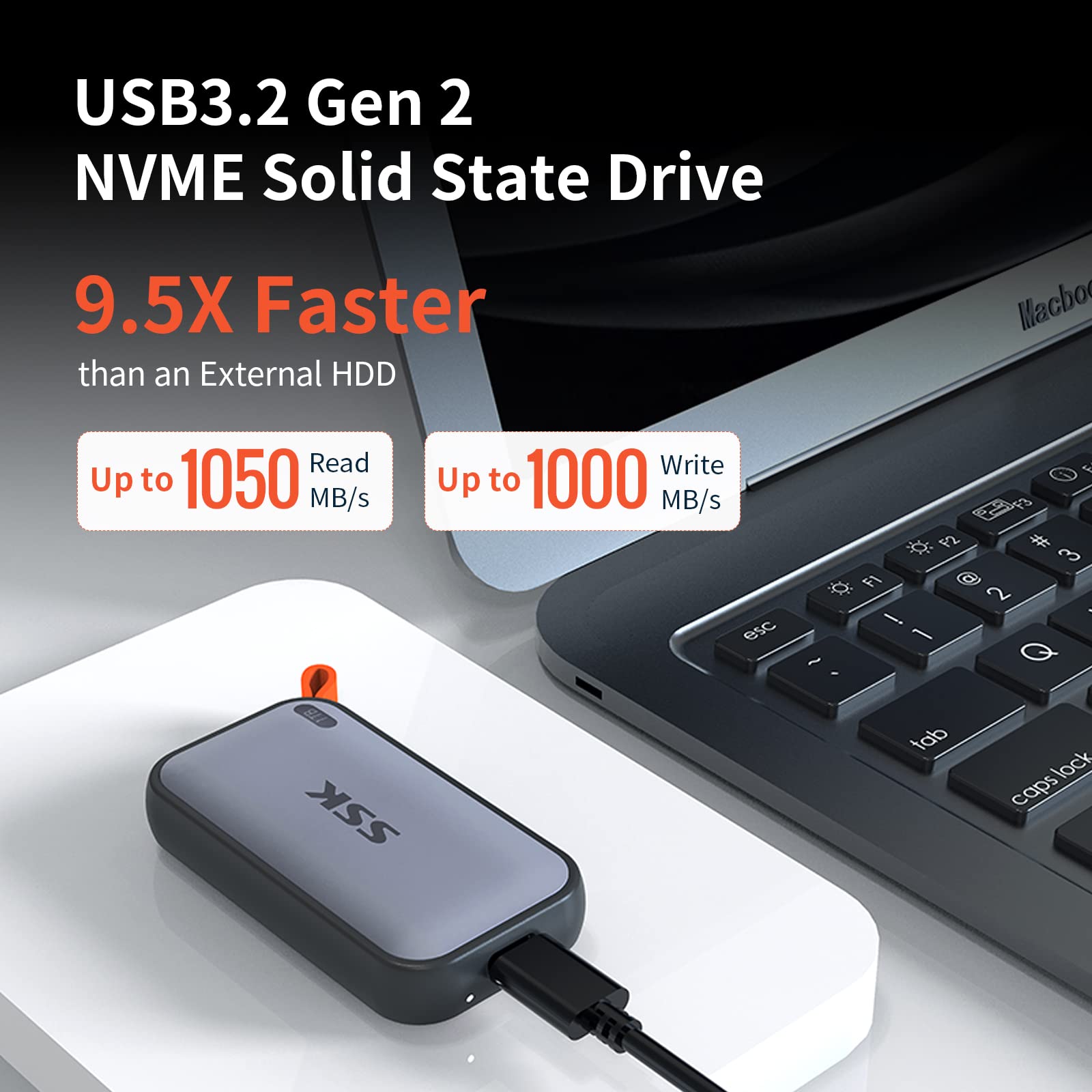 SSK 1050MB/s External Portable SSD 1TB USB3.2 Gen2 External Solid State Drive 250G USB C SSD 2TB ...