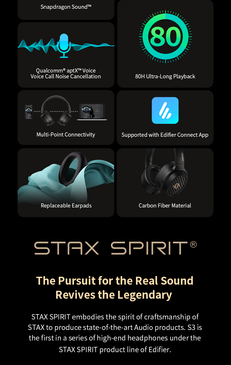 EDIFIER STAX SPIRIT S3 Wireless Planar Magnetic Headphone Bluetooth ...
