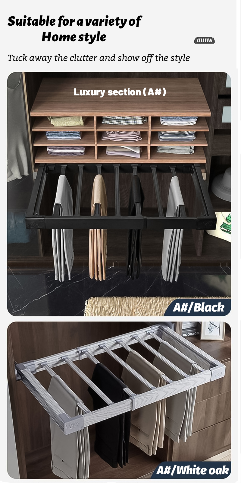 Retractable clothes rack closet trouser rack home cabinet pull out ...