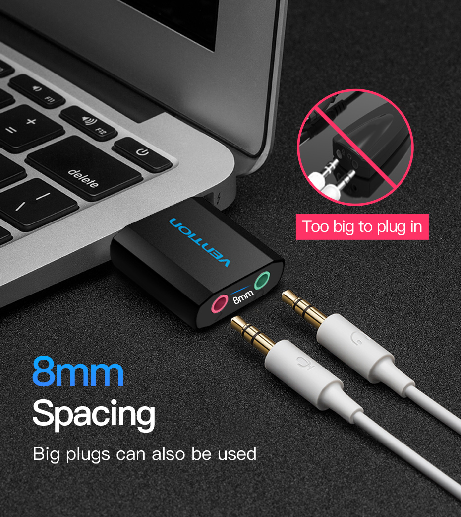 Vention External USB Aux Mic Adapter Stereo Audio Sound Card USB2.0 to ...