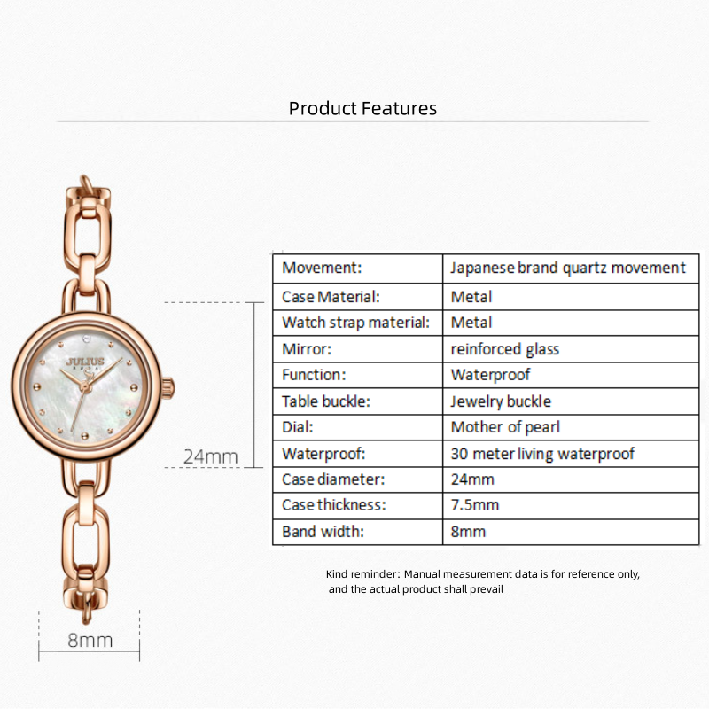 JULIUS Fashion Light Luxury Bracelet Waterproof Women's Watch JA-1388 ...