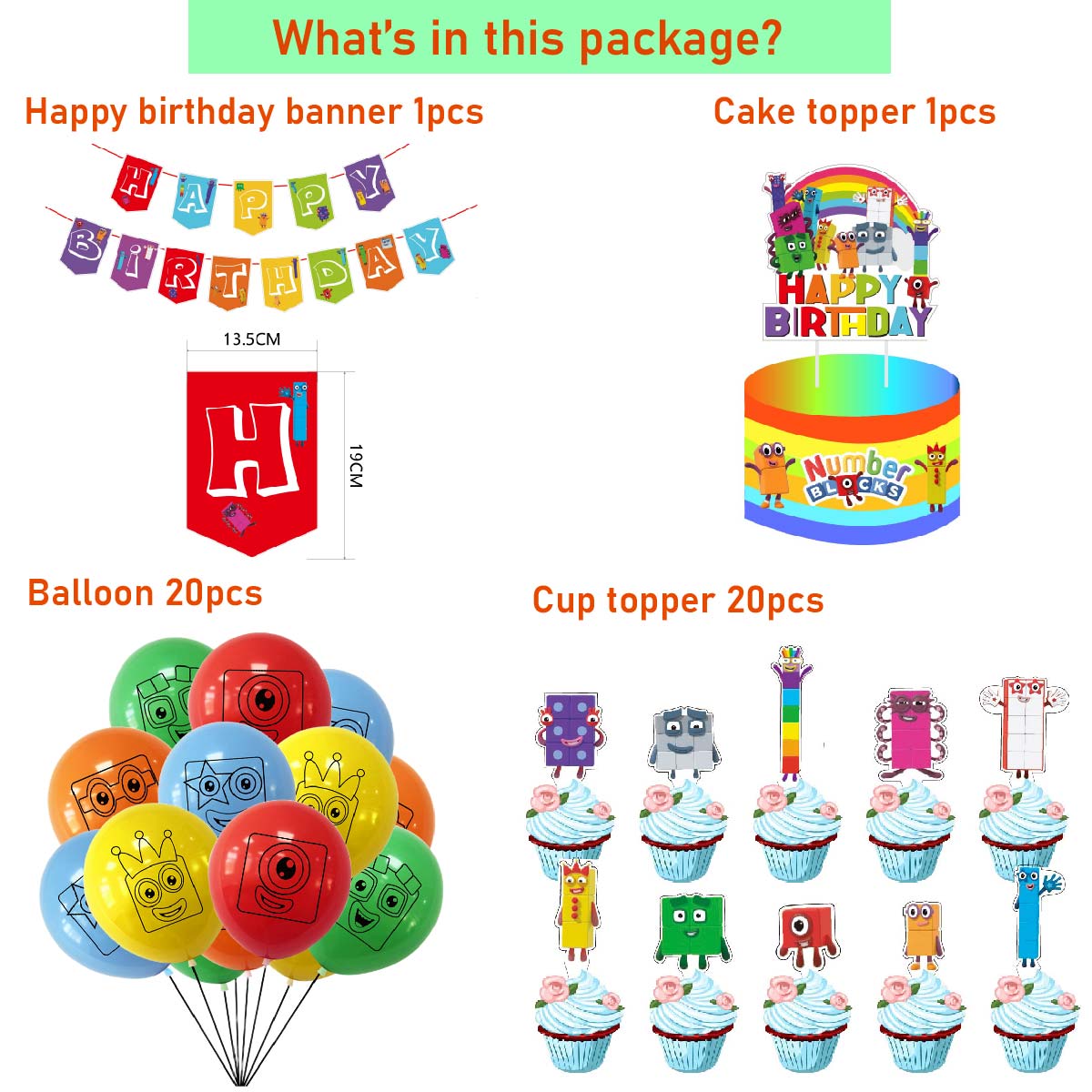 numberblocks birthday party supplies cake topper balloon banner sets ...