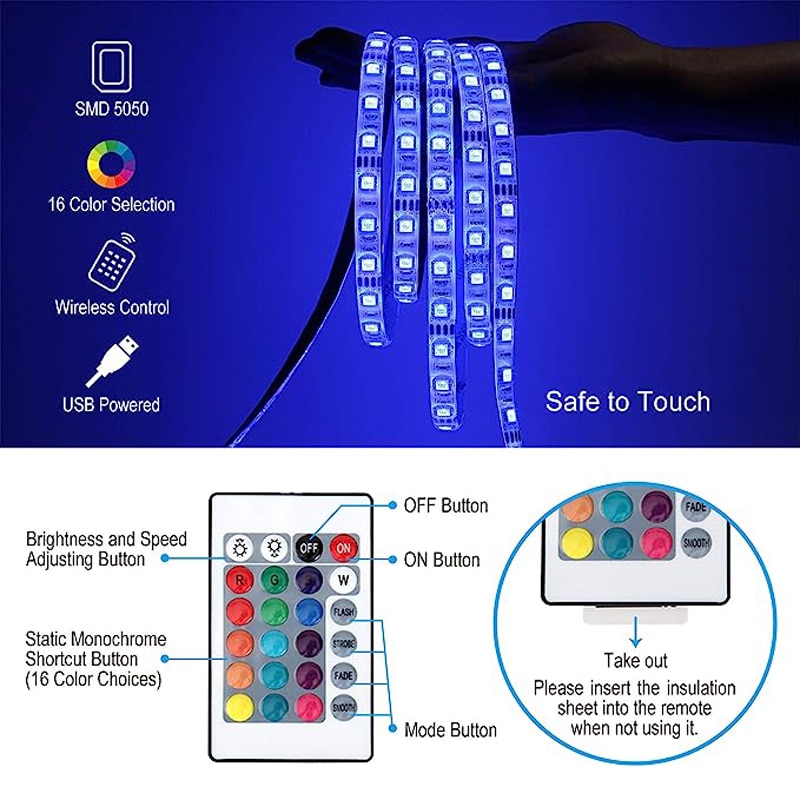 USB LED Strip Light 5050 RGB Light Strip TV Backlight Lights Decor RGB ...