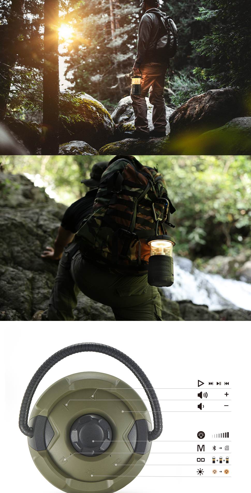 Mifa Wild Camping Outdoor Bluetooth 5.3 Speaker with Lantern, Powerful ...