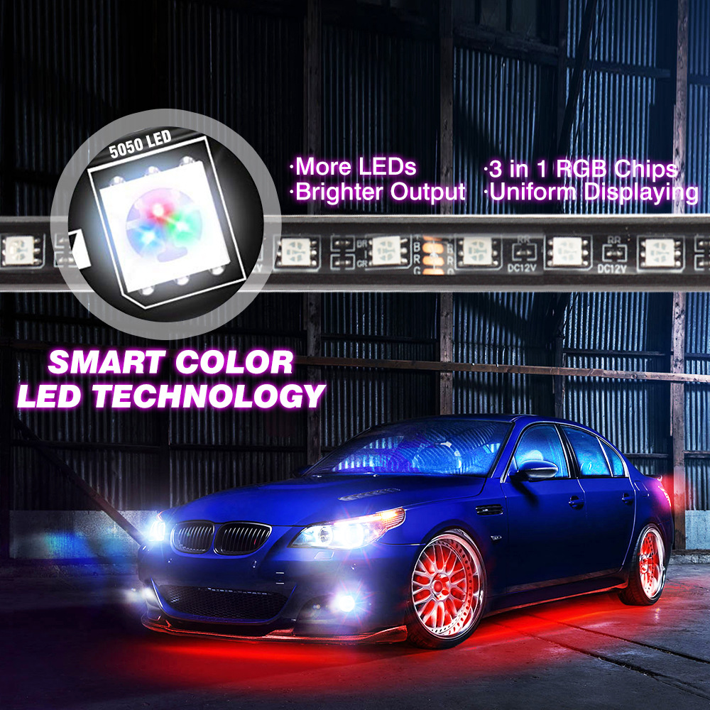 Car Flexible Underglow Strip Light LED Underbody RGB Neon Lights APP ...