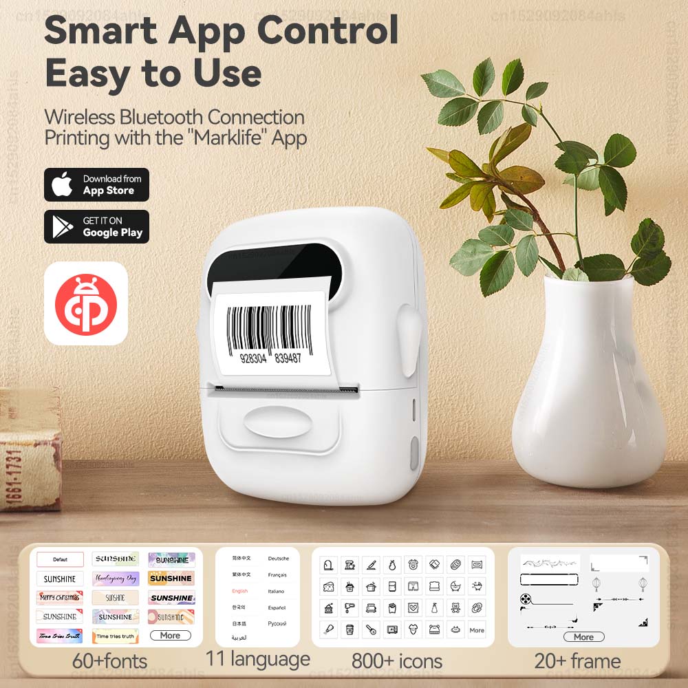 Marklife P50 Barcode Label Printer Labeling Maker Machine Mini Portable Bluetooth Label Stickers ...