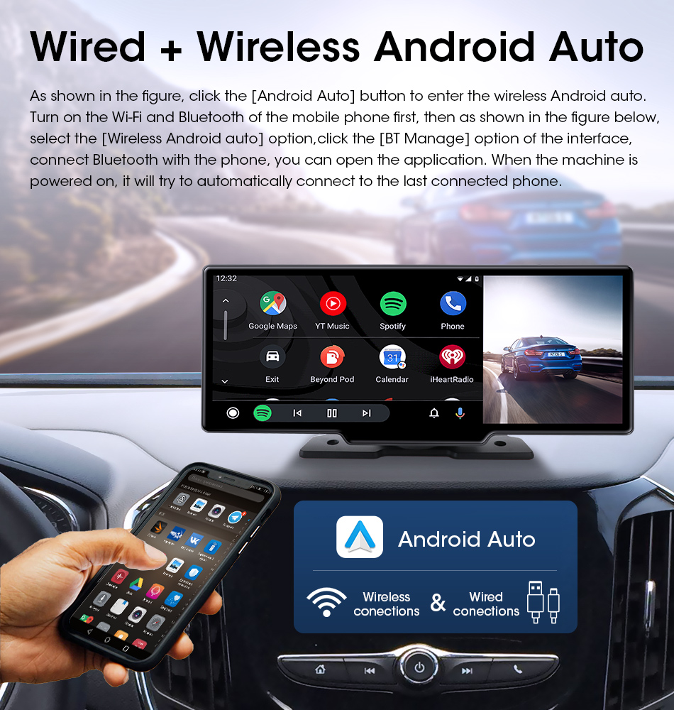 Jansite 10.26 inch In Car DVR Dash Cam 4K Carplay Android Auto Touch ...