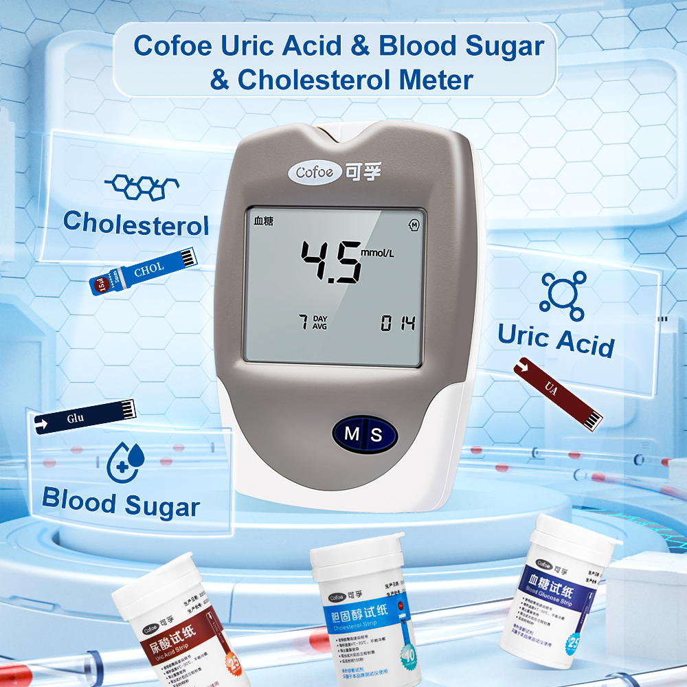 Cofoe 3-in-1 Multifunctional Cholesterol Uric Acid Blood Glucose Meter ...