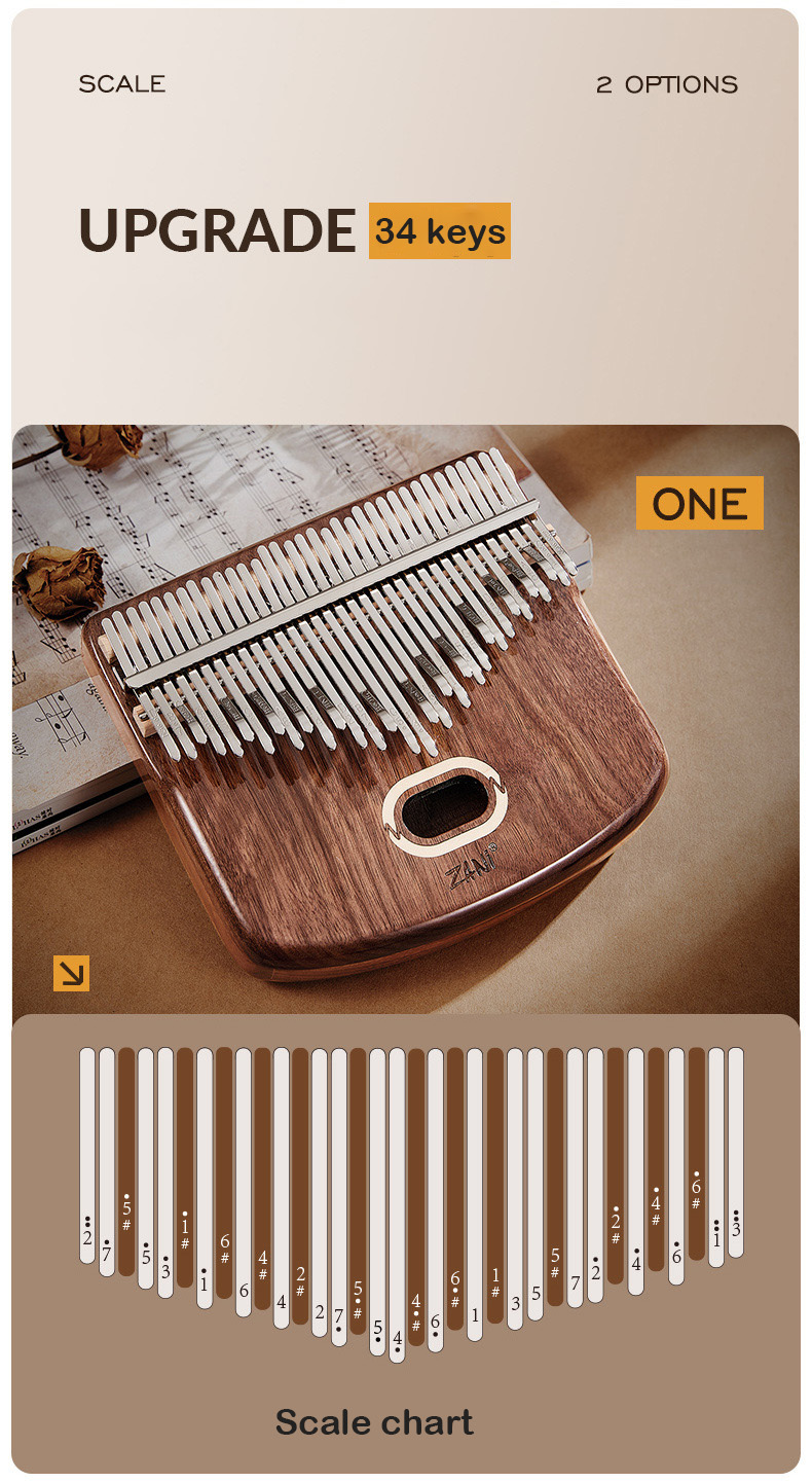 ZANI Professional Kalimba 34 Key Thumb Piano Solid Wood Beech Wood 34 ...