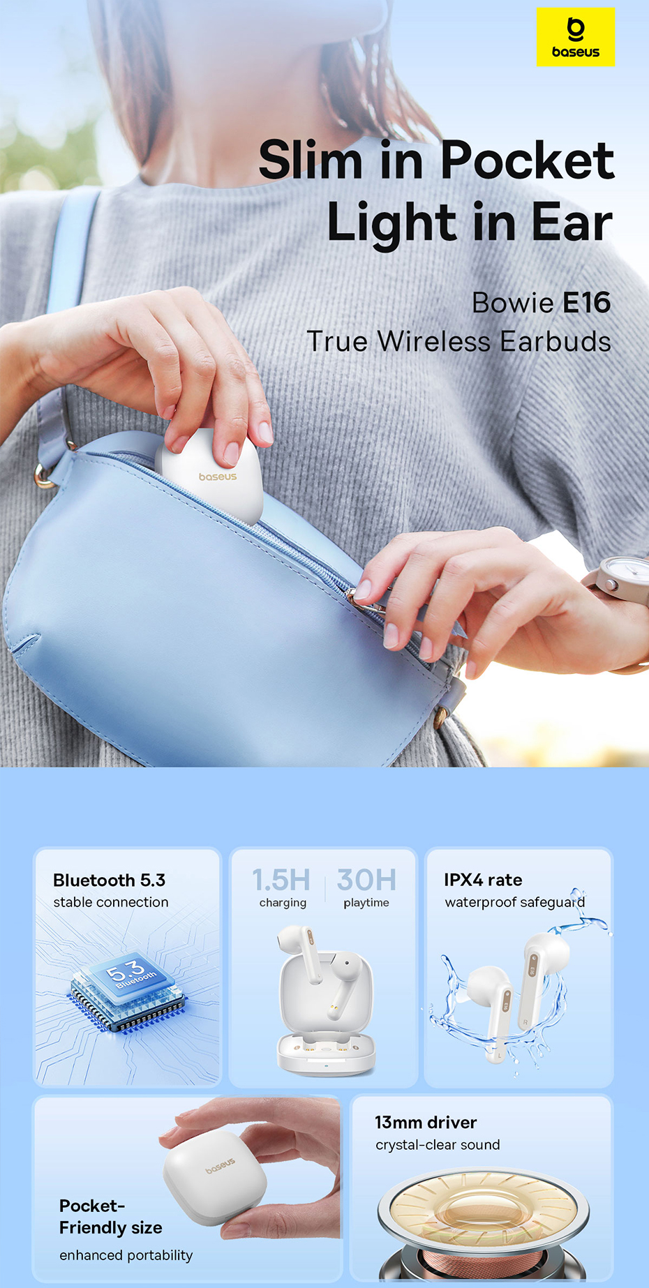 Baseus TWS E16 Wireless Earphones Bluetooth Hearphones Sport Earbuds ...