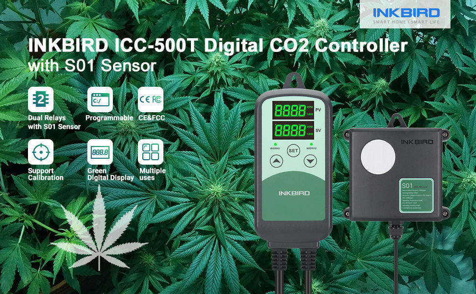 INKBIRD ICC500T Digital CO2 Controller CO2 Meter Regulator with S01 Probe Greenhouse HVAC ...