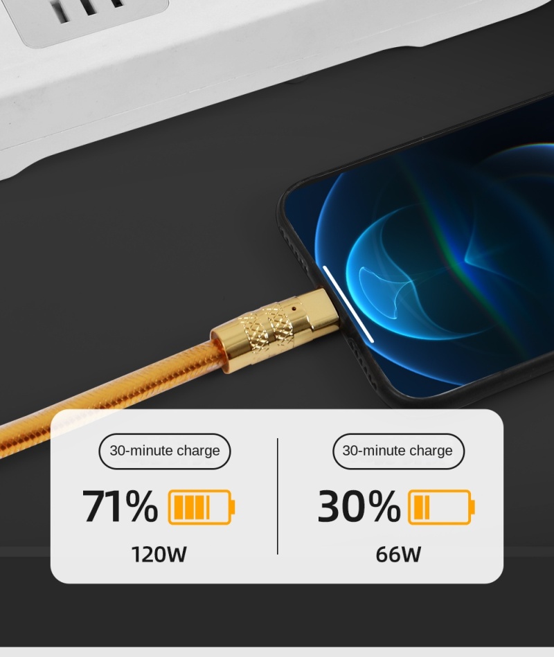120W Zinc Alloy Super Fast Charge Cable 3 In 1 USB Fast Charging Wire ...