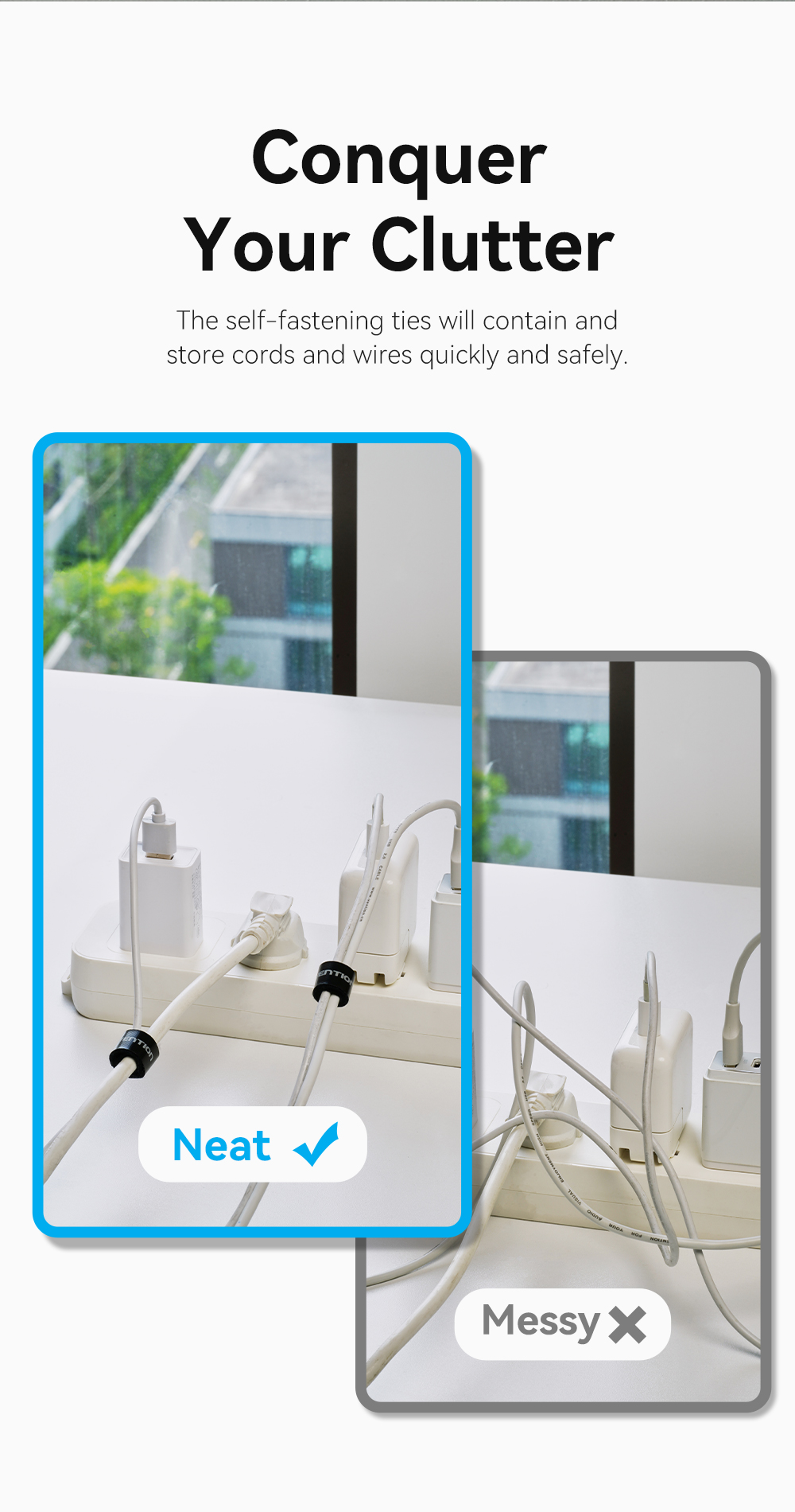 Vention 120-180mmTearable Velcro straps Cable Organizer Self Adhesive ...