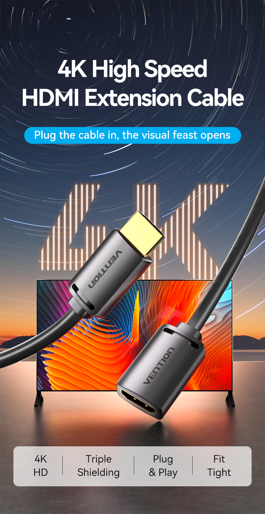 Vention HDMI Extension Cable 4K 60hz Male To Female Extender HDMI Cable ...