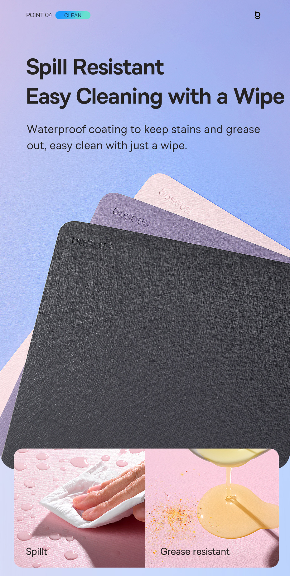 Baseus Mouse Pad PU Leather Gamer Cabinet Waterproof Mousepad Non-Slip ...