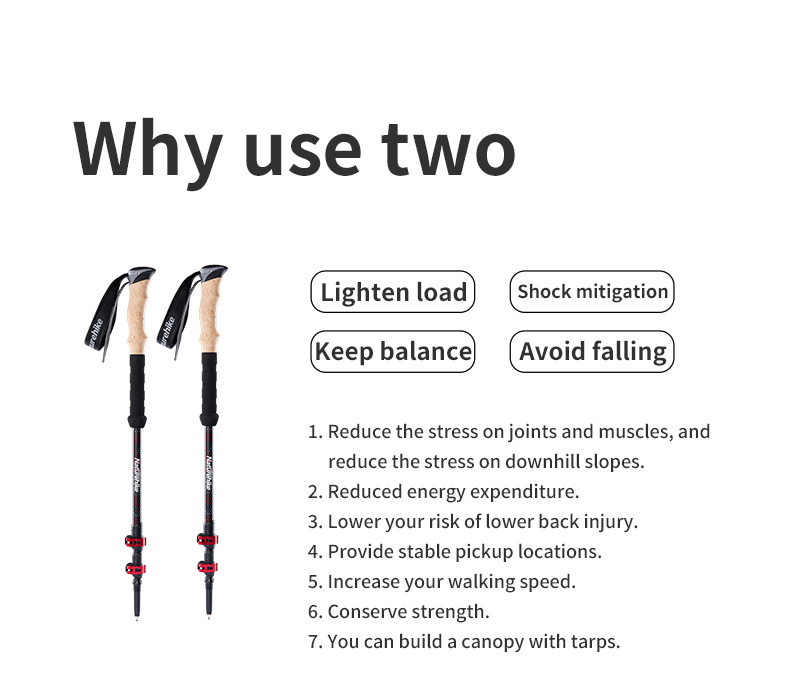 Naturehike Hiking Stick 2pcs Carbon Fiber Collapsible Telescopic Sticks ...