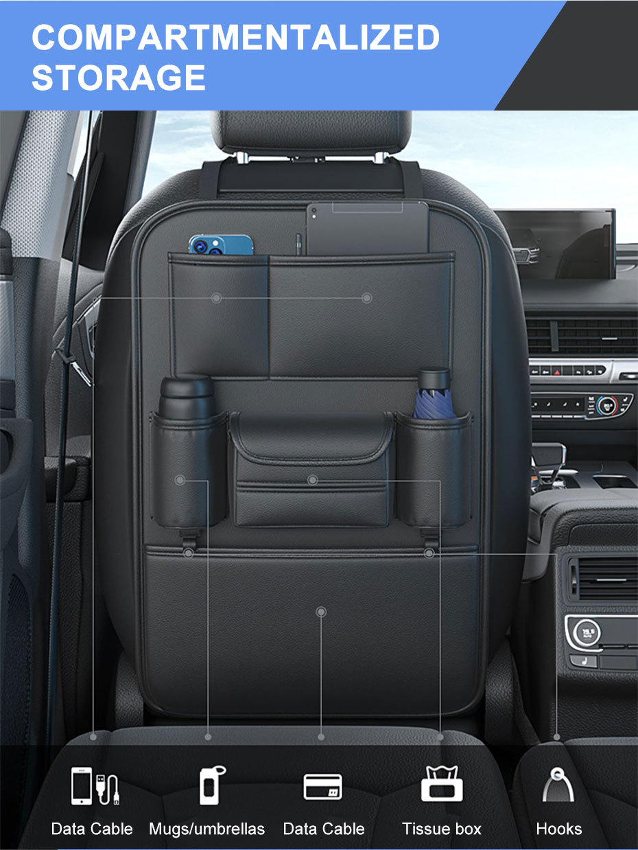 SEAMETAL Pu Leather Car Seat Back Storage Bag Large Capacity Storing ...