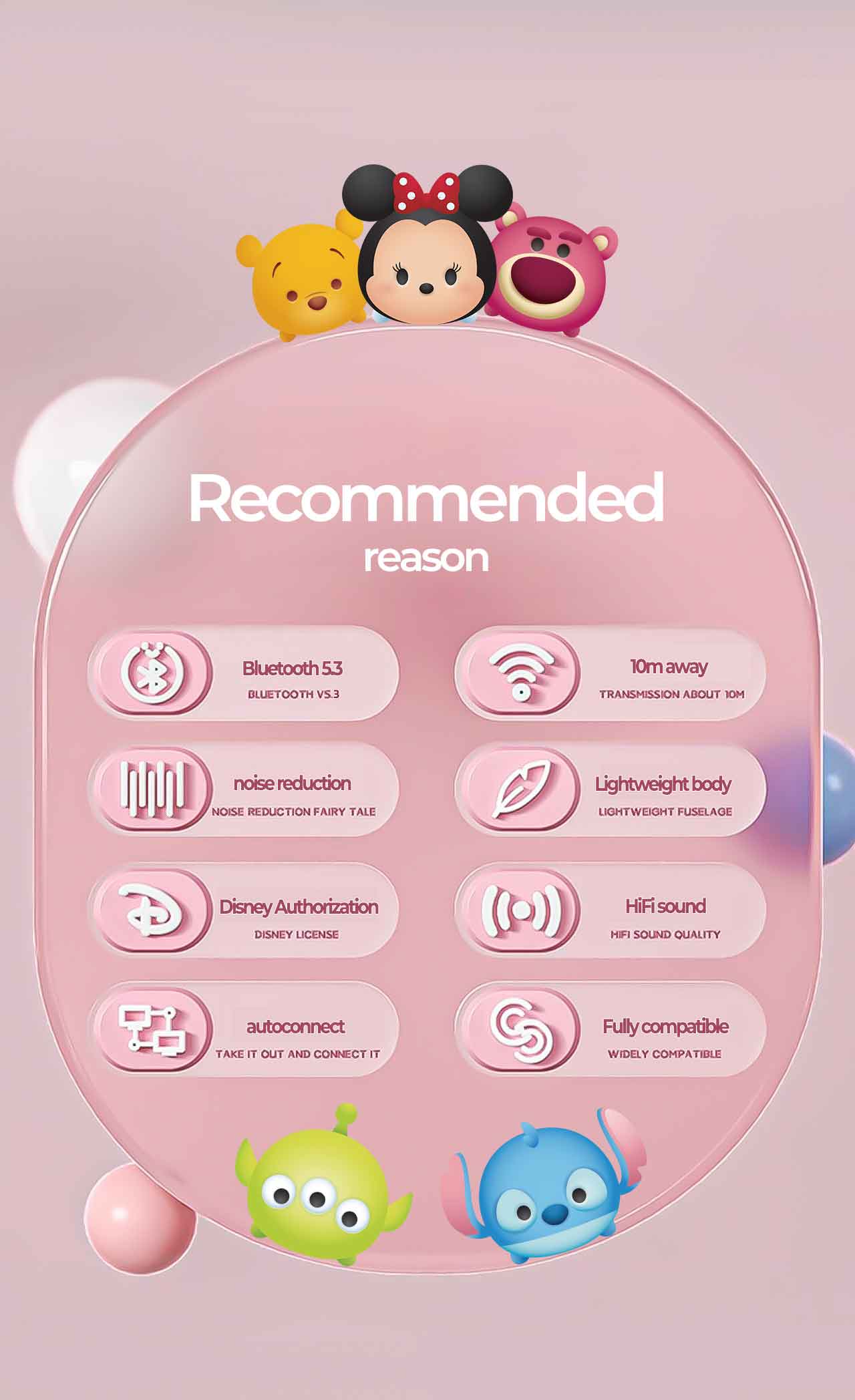 Disney E66 Wireless Bluetooth Headphones Bluetooth 5.3 HD Sound Quality Waterproof In-Ear ...