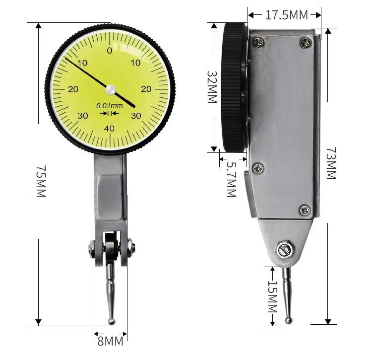 Lever dial gauge 0-0.8mm, small calibration gauge compared to dial ...