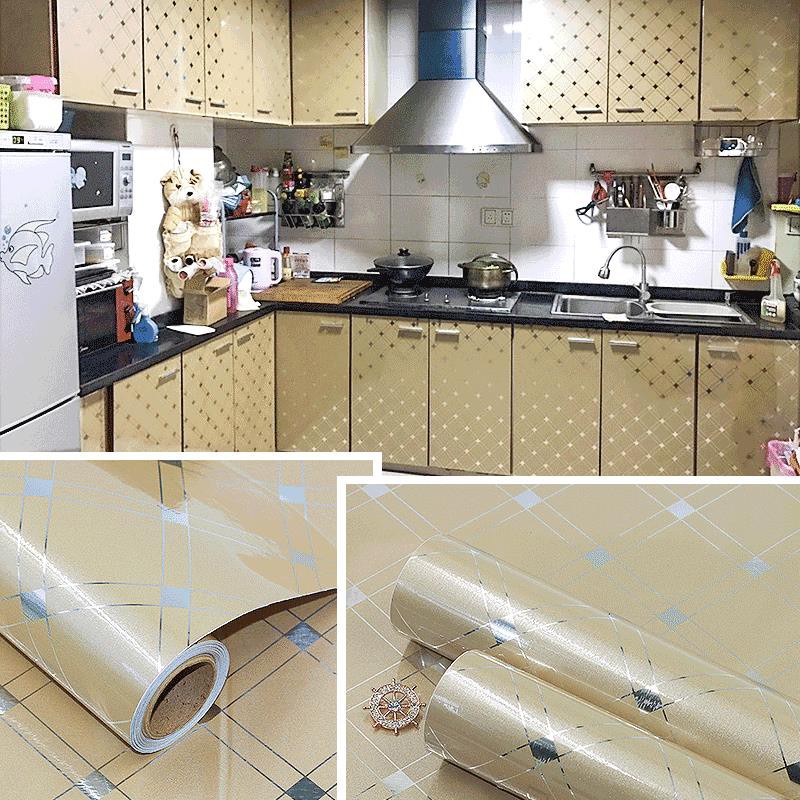 Kitchen Cabinet Stickers Waterproof Oil Plaid Pattern Self-adhesive ...