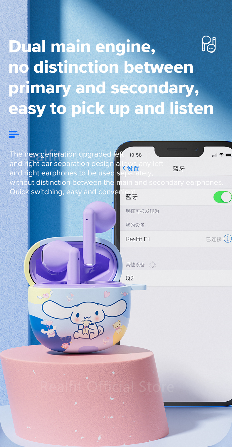 Realfit F1 Wireless Earbuds TWS Bluetooth 5.3 with Colorfull Cute Case ...