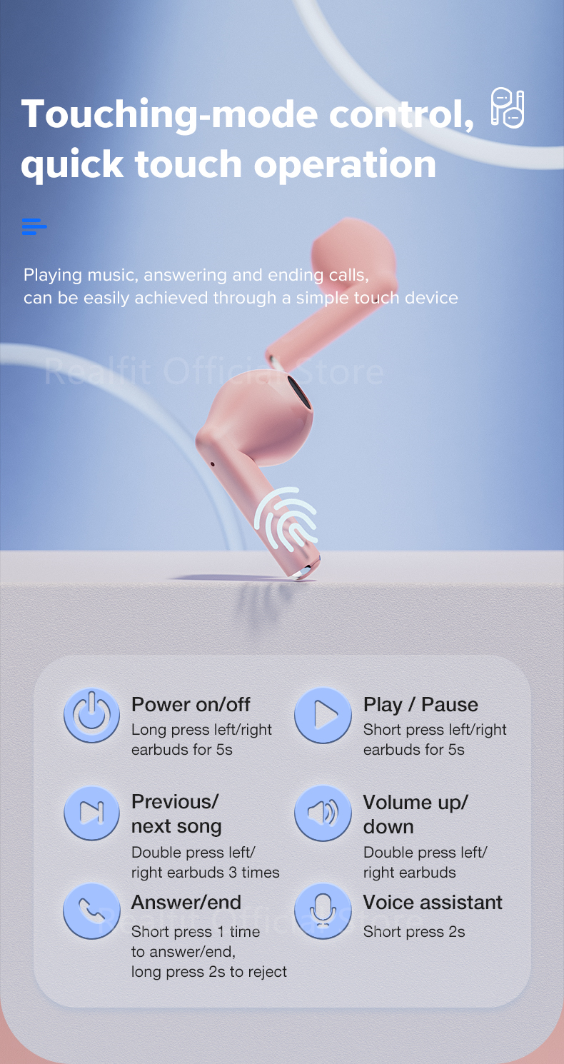 Realfit F1 Wireless Earbuds TWS Bluetooth 5.3 with Colorfull Cute Case ...