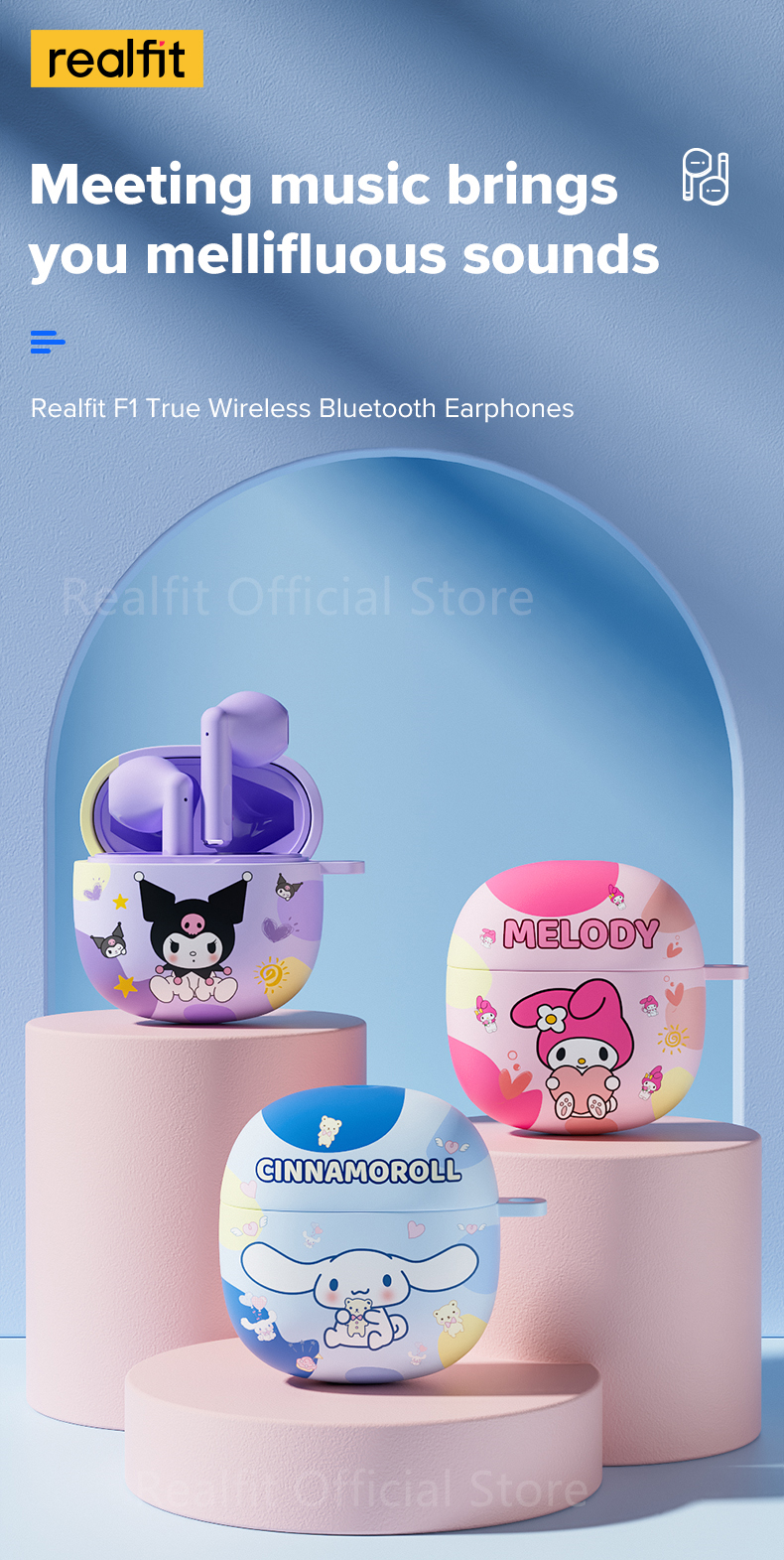 Realfit F1 Wireless Earbuds TWS Bluetooth 5.3 with Colorfull Cute Case ...