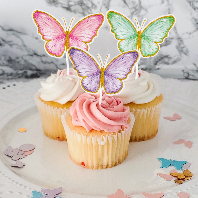 16pcs/set Butterfly Birthday Cake Topper Set Pink Gold Butterfly Cake ...